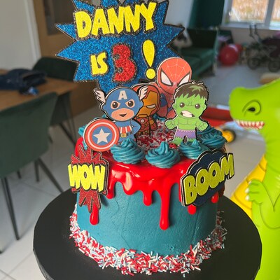 Superhero / Comic Book Themed Cake Topper personalised birthday Custom ...