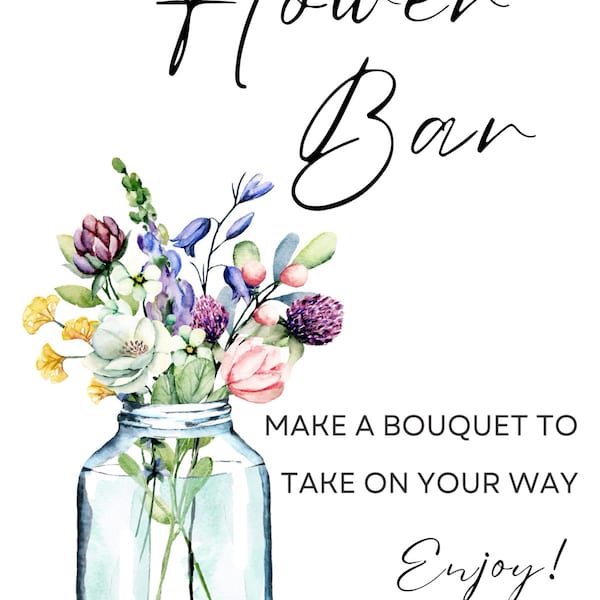 Flower Bar Sign, Wildflower Bouquet Bar Print Template, Floral Bridal ...