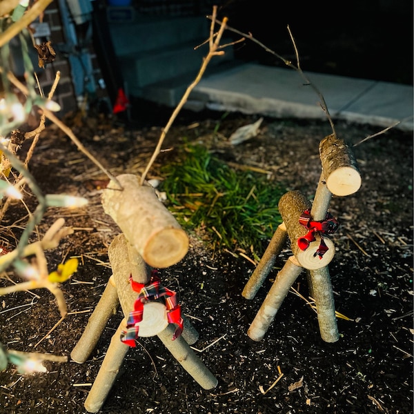 1 Rustic Log Reindeer, Outdoor Christmas Decor, Wooden Deer, Primitive ...