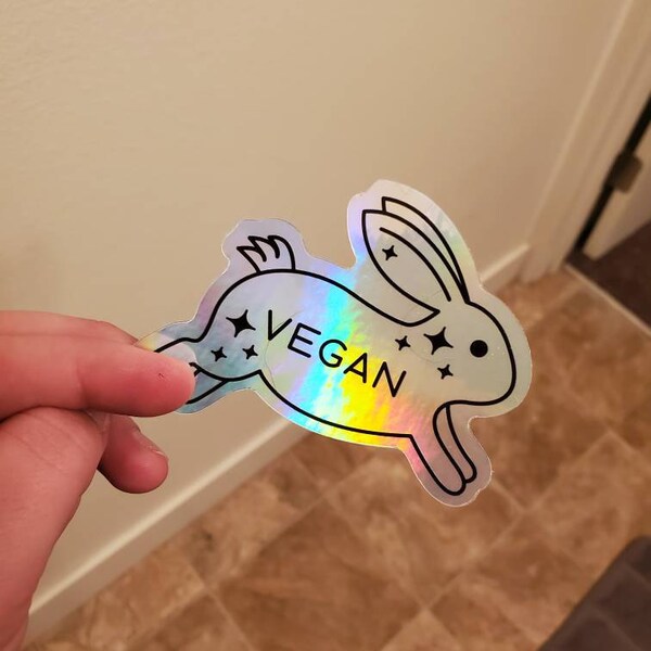 Vegan Rabbit Holographic Sticker | Waterproof | Veganism | Animal ...