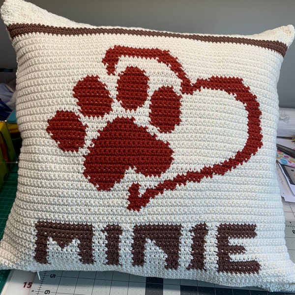 Paw Print Crochet Pillow Pattern Crochet Pillow Love My Dog Mom Pet ...