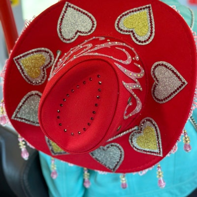 Rodeo Queen Beaded Fringe Cowboy Hat Red Stetson Hat Festival Hat ...