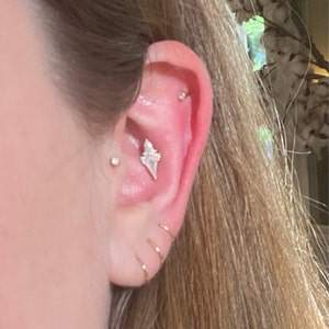 14K Solid Gold Diamond Cut Disc Stud Earring Moss Agate Threadless Push ...