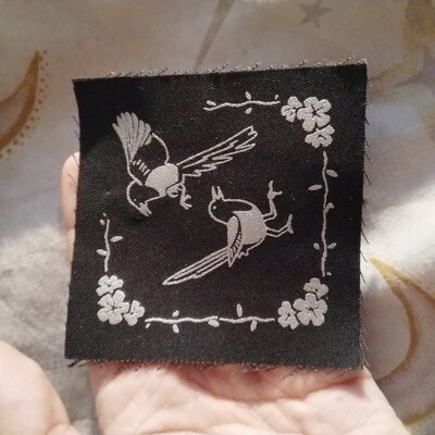 Two for Joy Silver Screen Print Fabric Patch 8x8cm Goth, Magpie Lover Gift, Punk, Bird Lover ...