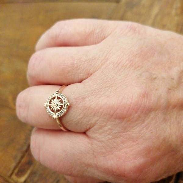 14K Solid Gold Compass Ring, 925 Sterling Silver Compass Ring, Direction Ring, Mother's Day Gift ...