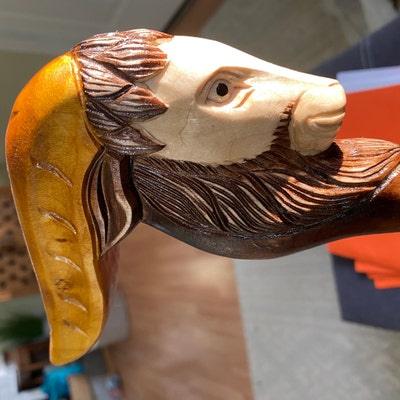 Cane Walking Stick Wooden Gift Hand-carved Carving Handmade horse Hoof ...