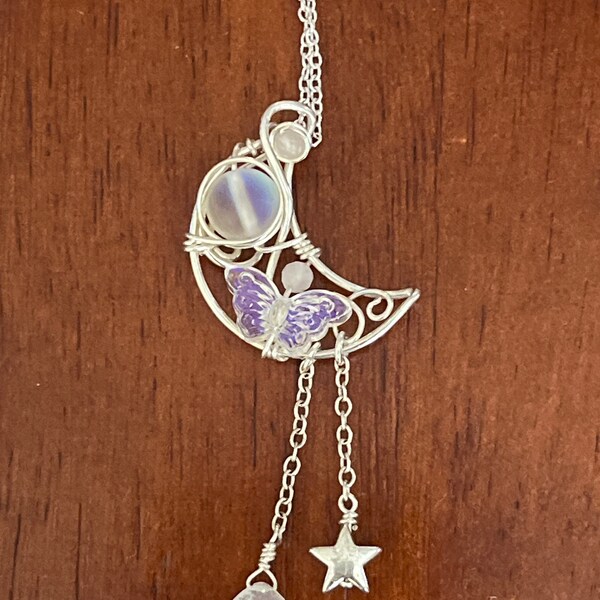 Wire Wrapped Moon Pendant Necklace | Amethyst Moon Crystal Necklace ...
