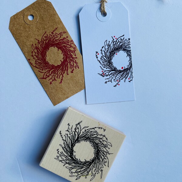 Rustic Wreath Rubber Stamp From Oldislandstamps - Etsy