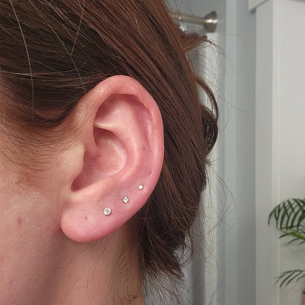 Titanium Cz Threadless Push Pin Labret, Flat Back Earrings, Cartilage ...