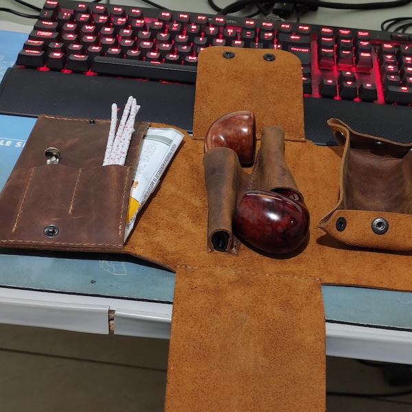 Leather Pipe Pouch Roll for 2 Pipes With Leather Valet Tray for ...