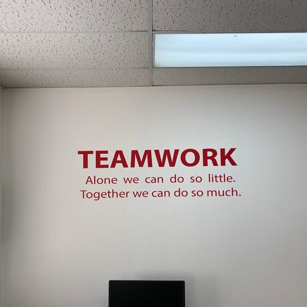 Office Sign, Teamwork Quote Decal, Office Wall Decor, TEAMWORK Alone We ...