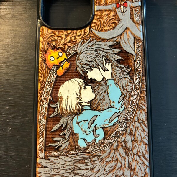 Howl's Moving Castle - Phone Case Wood Laser Engraved + Hand Painting ...