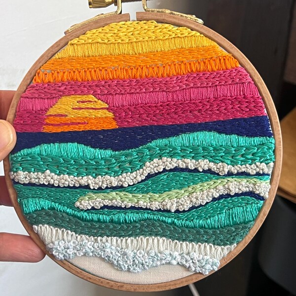 Abstract Ocean Sunset Hand Embroidery Pattern - PDF Instant Download ...