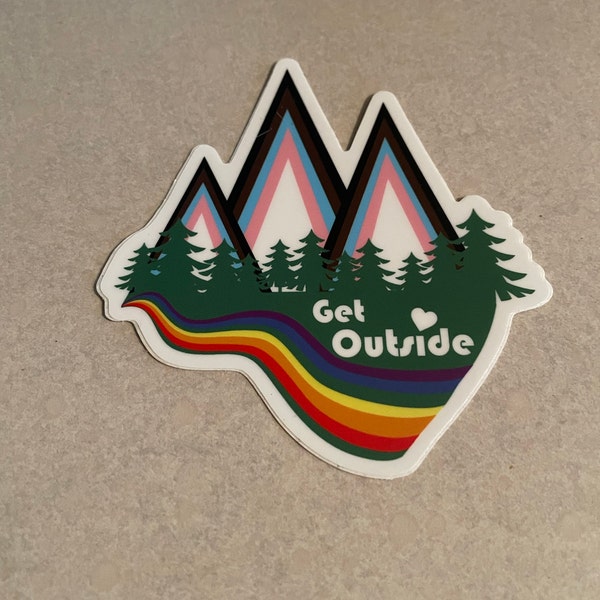 Progressive Pride Mountains Sticker, Get Outside, Mountain Sticker, PNW ...