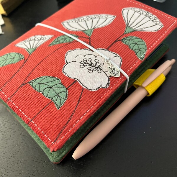 The Woman Floral Line Art Fabric Notebook Cover, Travelers Notebook ...