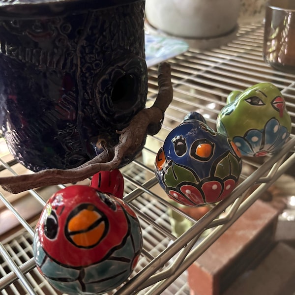 4 Parrots Flower Pot | 10.5" Round Ceramic Planter is Handmade Mexican ...