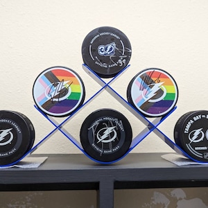 Ice Hockey Puck Holder, Bedroom Décor, Holds 6 Hockey Pucks for a ...
