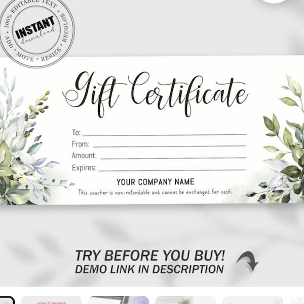 Modern Gift Certificate Template, Editable Gift Card Template With Logo ...