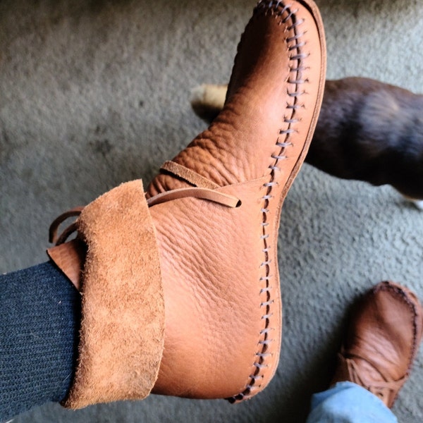 Custom Handmade Bullhide Leather Moccasins: Tobacco Brown, Triple-soled ...