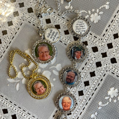 Rhinestone Pin to Attach to Bouquet, Memorial Photo Wedding Charm, Gift ...