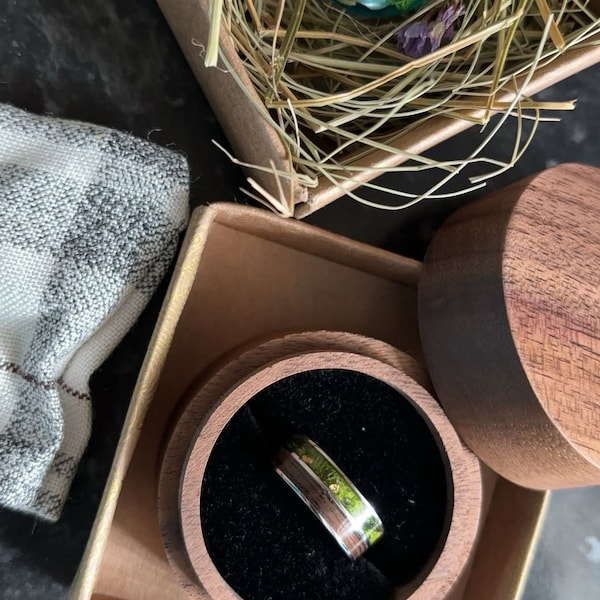 Titanium Wedding Band With Dark Oak, Titanium Ring With Hydrangea Green ...