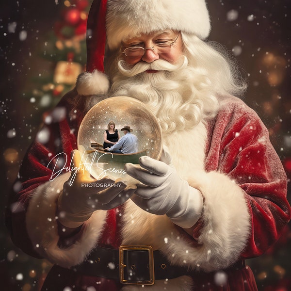 Santa Claus Christmas Snow Globe Photo Insert Digital Backdrop for ...