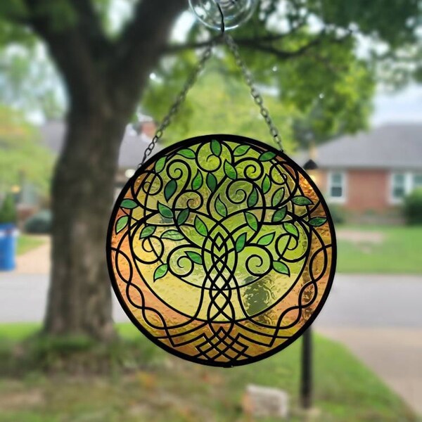 Tree of Life SUNCATCHER, Stained Glass Suncatcher Hanging Window Panel ...