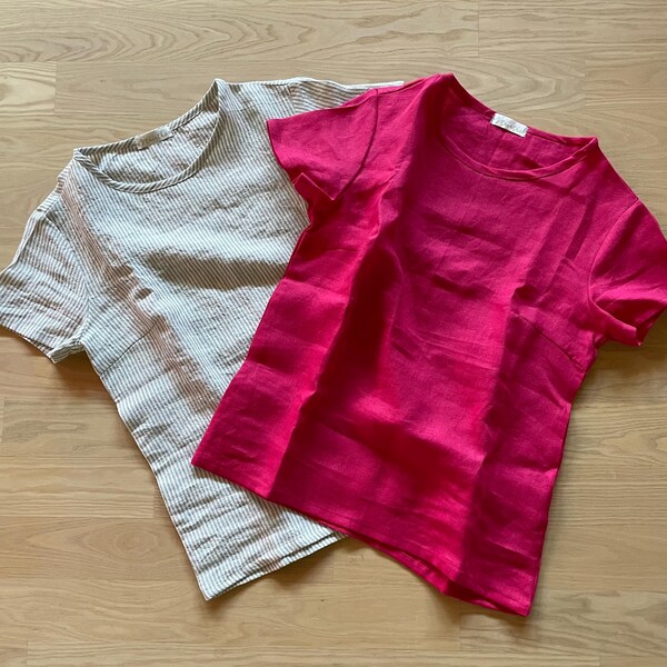 100% Linen Tee Trendy Long Sleeve Shirt Handmade Natural Linen Long ...