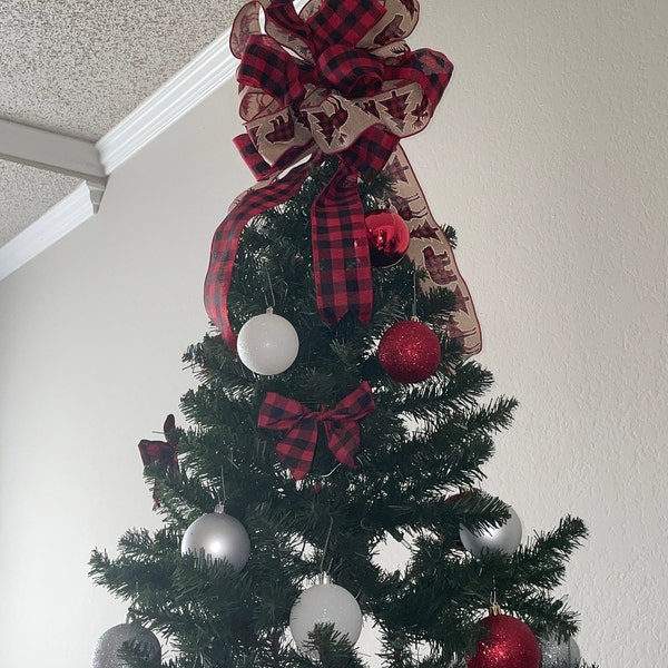 Christmas Tree Topper / Xmas Decorative Bow / Buffalo Xmas Tree Topper ...