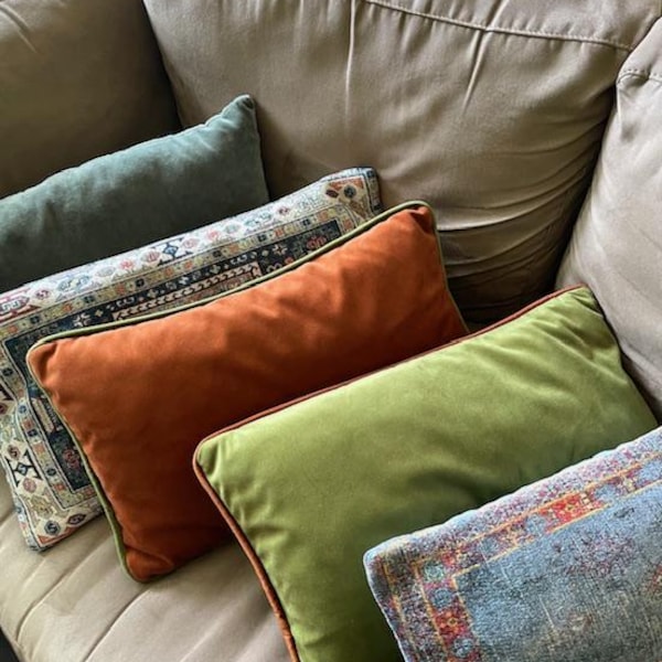 Linen Pillow Cover With Piping Detail * Linen Lumbar Throw Pillow Cover ...