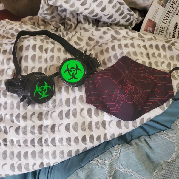 Red and Black Cybergoth Goggles With Custom Lens Sign Eyeglasses ...