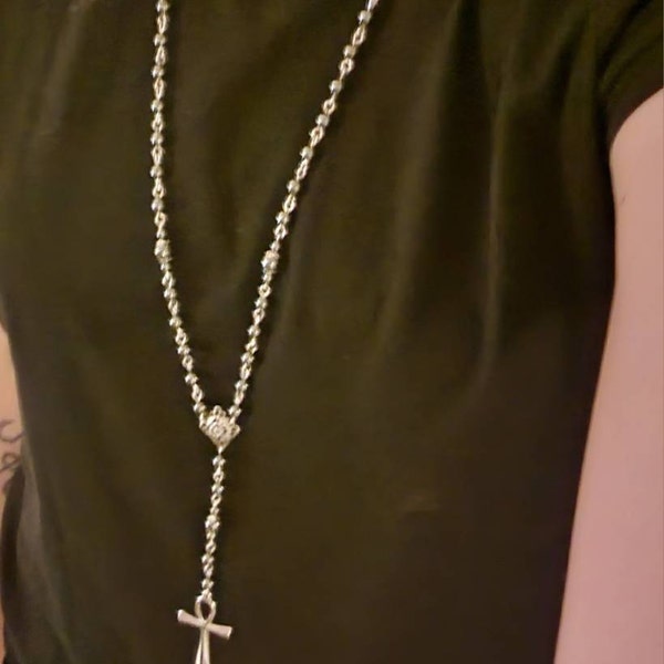 Stainless Steel Ankh Rosary Chain. Silver Toned Trad Goth Rosary. Long ...