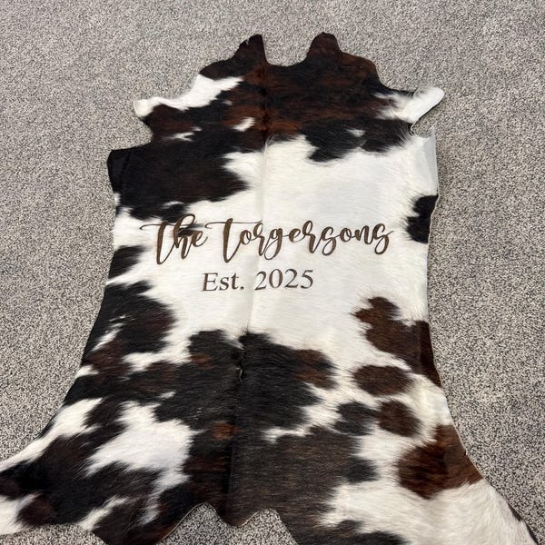 Engraved Cowhide: Personalized Family Name Sign, Nursery Decor, Wedding ...