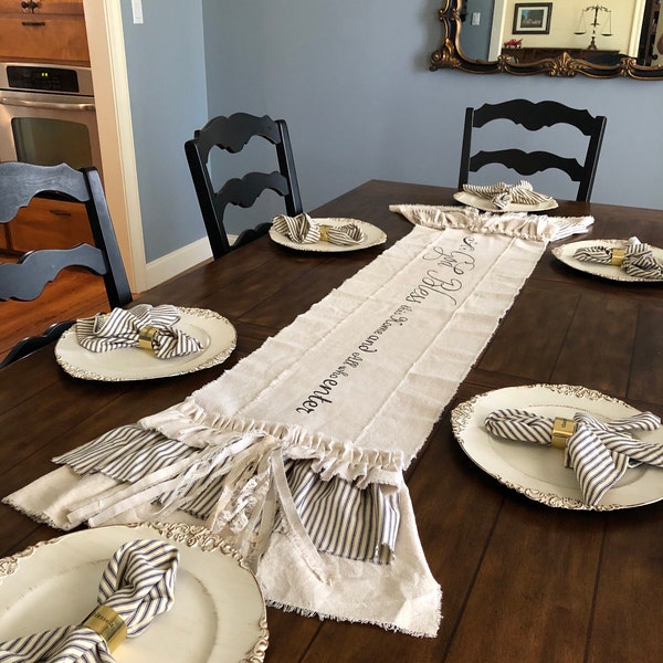 Custom Table Runner With Saying,multi Ruffle Table Runner,ivory White ...