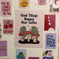 Retro Frog Coffee Print, Vintage Positivity Quote Illustration ...