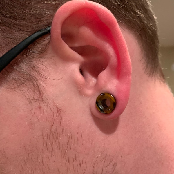PAIR of Organic Tiger Eye Stone Double Flare Tunnels - Gauges 2g up to ...
