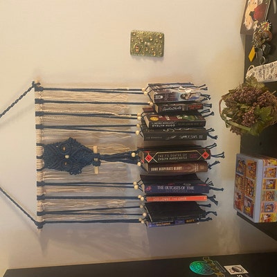 Macrame Book Holder, Macrame Owl, Room Décor, Hanging Bookshelf, Mid ...