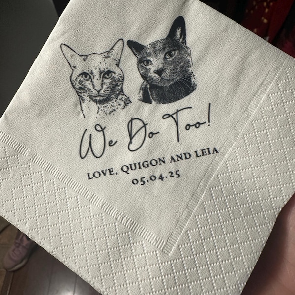 Personalized Illustrated Cat Wedding Napkins, Bridal Shower, Engagement ...