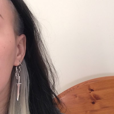Dagger Silver Earrings Emo Goth Cool Fashion Rock Tattoo - Etsy