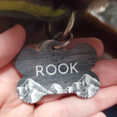 Mountains Dog Tag for Dogs, Rustic Dog Tag, Outdoors Personalized Pet ...