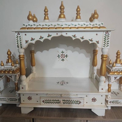 Wooden Temple Mandir Hindu Pooja Ghar Mandap Gold Painted Worship Home ...