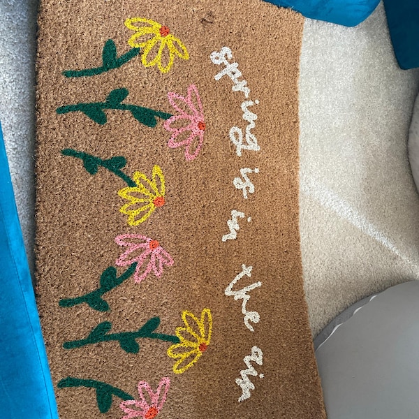 Spring Flowers Coir Doormat, Colorful Boho Welcome Mat, Floral Front ...