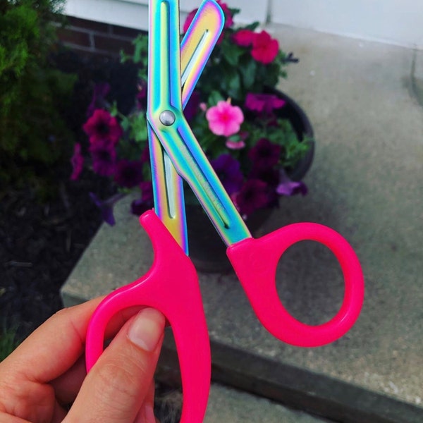Pink Handle Multicolor Blades 7.5" Trauma Shears ER Nurses, Paramedics ...