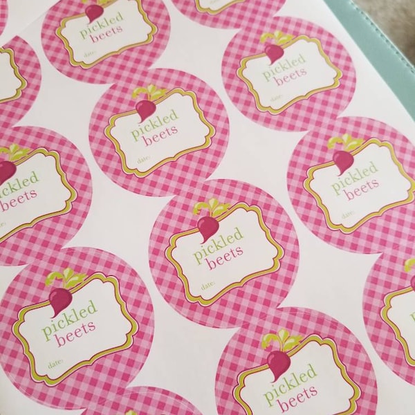 Pickled Beets Canning Jar Labels, Gingham Mason Jar Stickers for ...