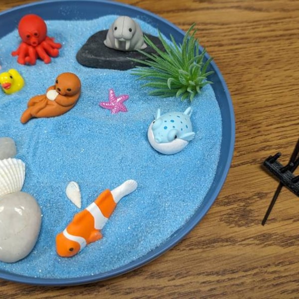 Mini Ocean Zen Garden Beach Sand Blue Desk Accessory Fun DIY Kit ...