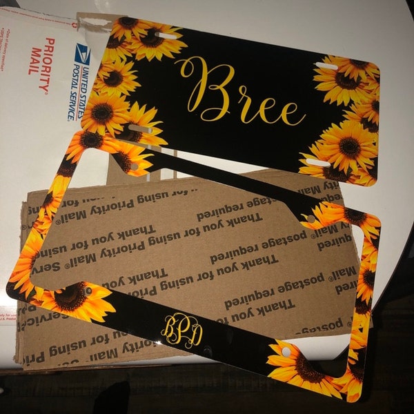 Sunflower License Plate Frame, Monogrammed License Plate, Personalized ...
