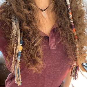 Natural Hair Wrap, Bohemian Hair Extension, Reusable Hair Wraps, Beaded ...