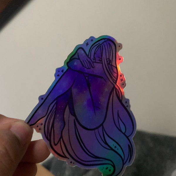 Galaxy Girl Holographic Cute Aesthetic Celestial Vinyl Weatherproof ...
