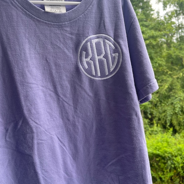 Monogram Youth Tee- Kids Embroidered Monogram T-shirt- Pigment Dyed ...
