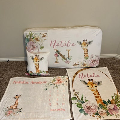 Giraffe Nursery Bedding Set, Pink Floral Crib Bedding Set, Safari ...